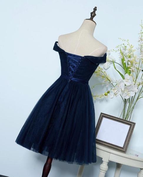 Navy Blue Short Bridesmaid Dress, Summer Wedding Party Dress, Off ...