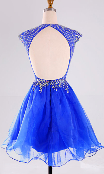 Open Back Prom Dresses With A Sexy Keyhole, Royal Blue Cap Sleeve Short ...