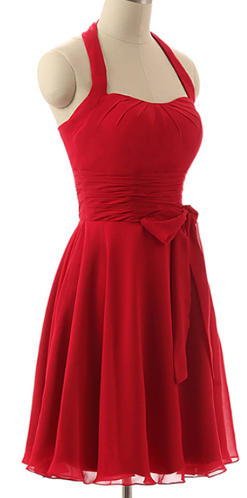 Red Halter Bridesmaid Dresses, Short Chiffon Bridesmaid Dress With A ...