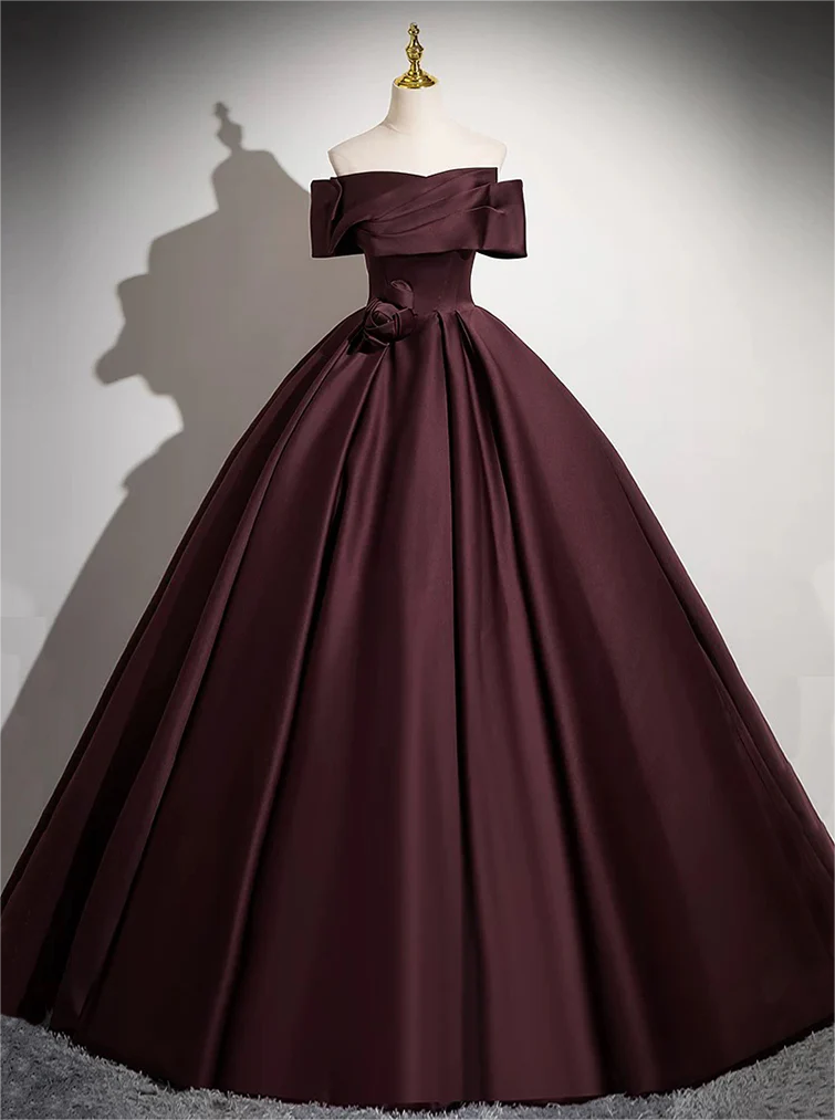 Long Prom Dress , A-line Off The Shoulders Satin Maroon Long Prom Dress ...