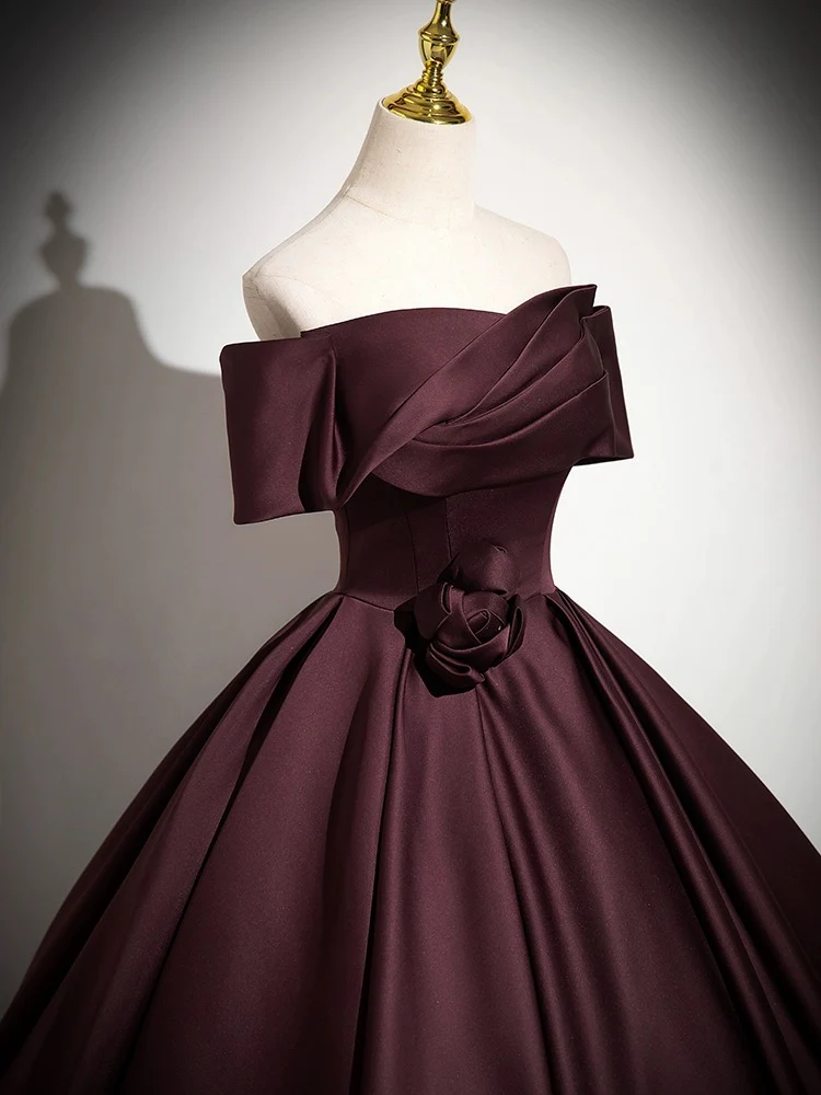 Long Prom Dress , A-line Off The Shoulders Satin Maroon Long Prom Dress ...