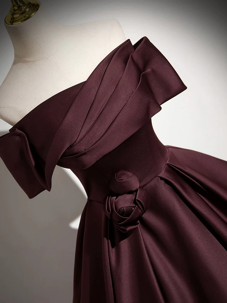 Long Prom Dress , A-line Off The Shoulders Satin Maroon Long Prom Dress ...
