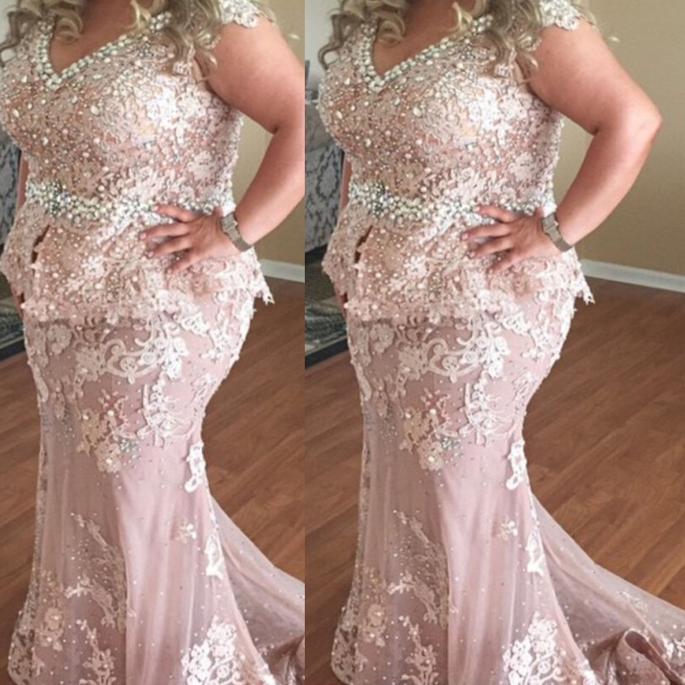 Plus Size Mermaid Prom Dressescustom Prom Dressesbeading Sequins Prom Gownlace Prom Gowncap