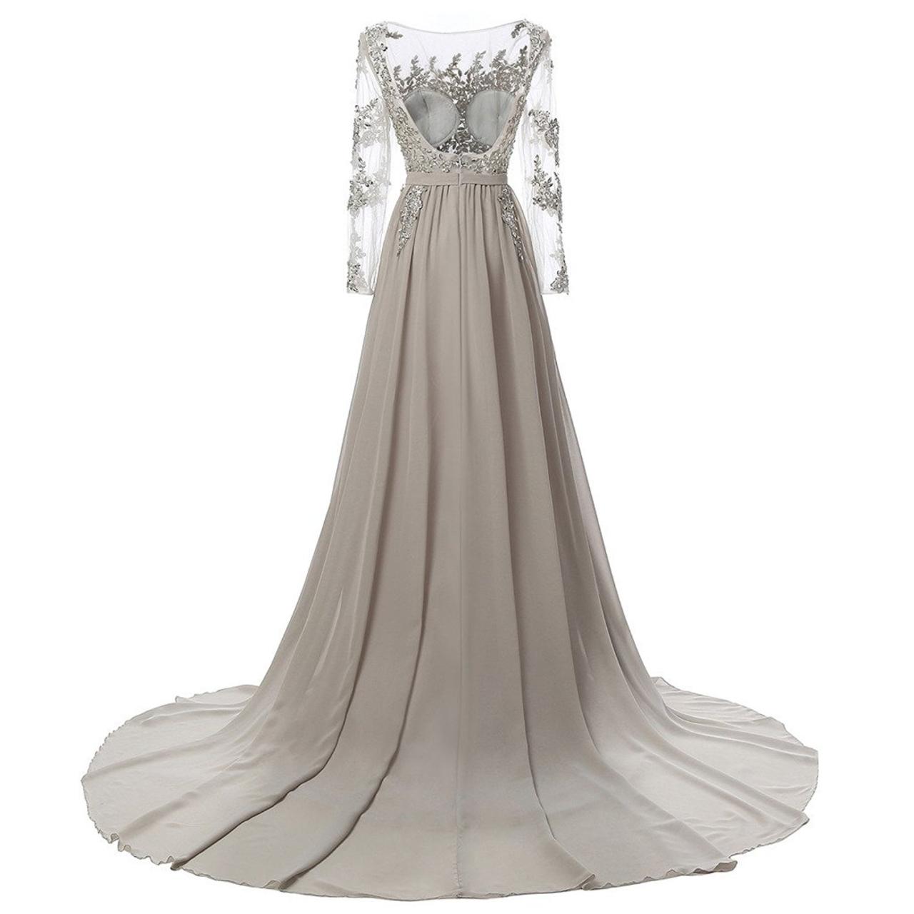 Women's Long Evening Dresses Chiffon Lace A Line Prom Party Gown With ...