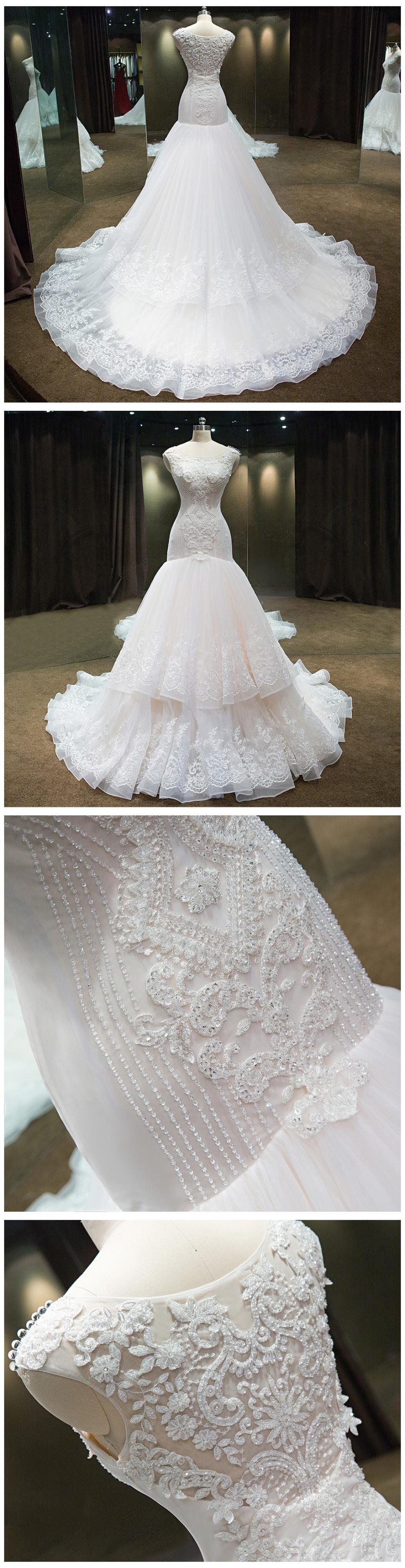 Luxury Mermaid Wedding Dress With Crystals And Beadings Scoop Organza Ruffers Pears Chapel Train ...