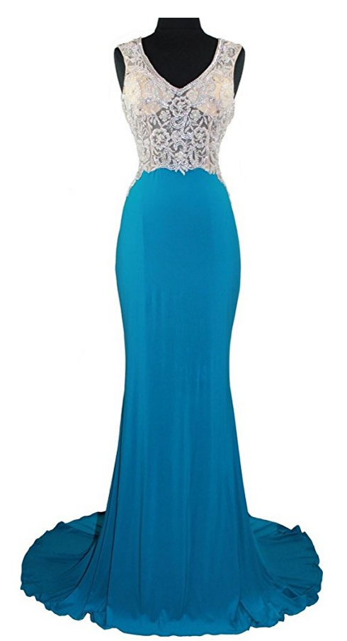 Women's Sheer Rhinestone Top Open Back Prom Evening Formal Dress on Luulla