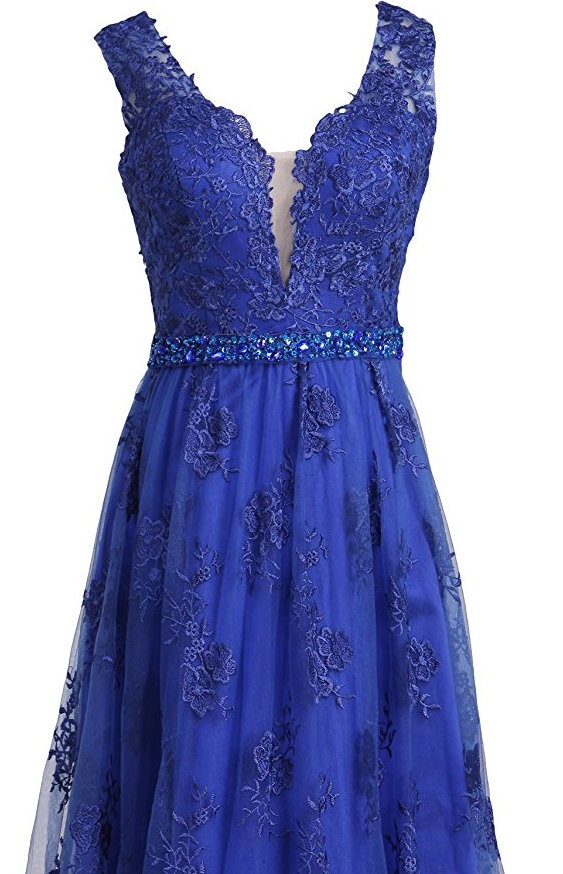 Womens Prom Dresses 2017 V-neck Beading Sweep Train With Lace Dress on ...