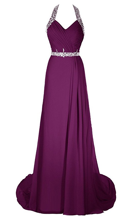 Halter Beaded Prom Evening Dress Long Chiffon Bridesmaid Dress On Luulla