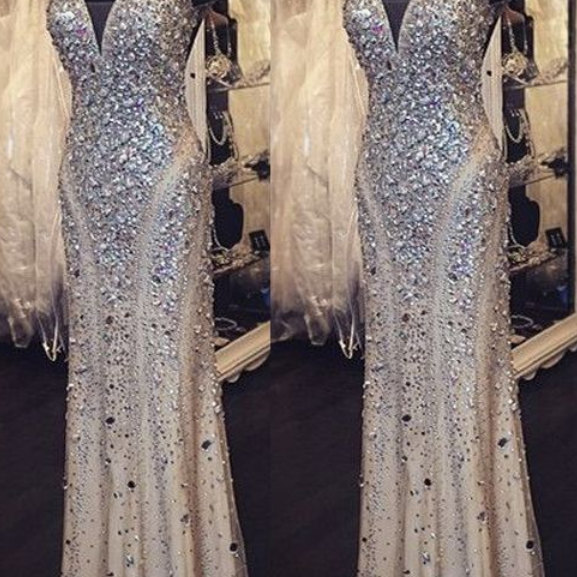 Sequin Shiny Long Beading Prom Dresses,v-neck Prom Dress, Prom Dress on ...