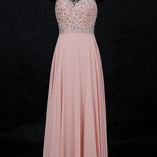 Round Neck Floor Length Chiffon Prom Dress With Beads on Luulla