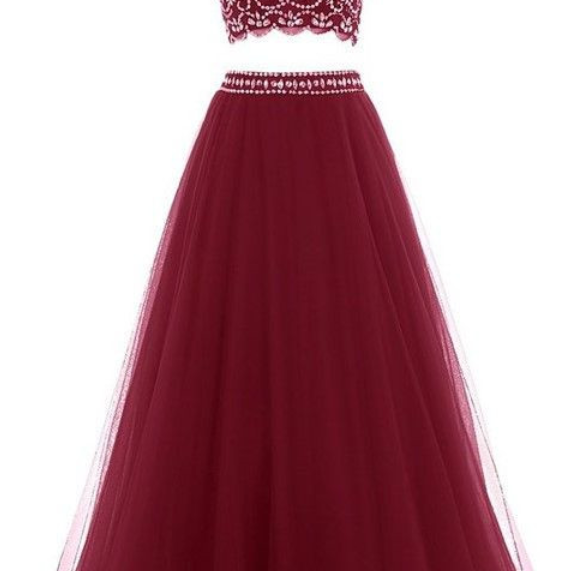 Floor Length Two Pieces Prom Dress With Beading on Luulla