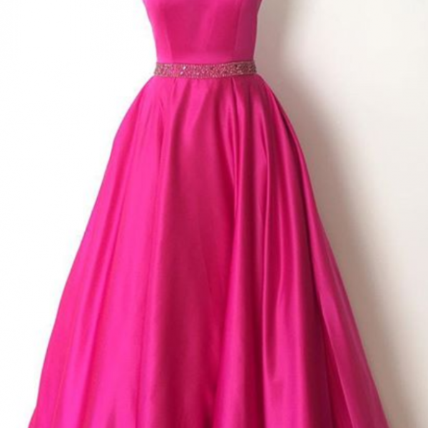 Long Halter Fuchsia Prom Dress With Beaded Waist on Luulla