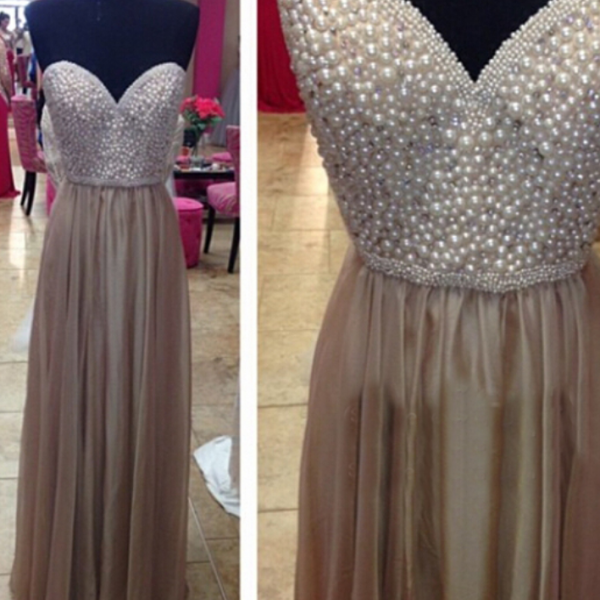 Long Chiffon Prom Dress With Pearls Beads on Luulla