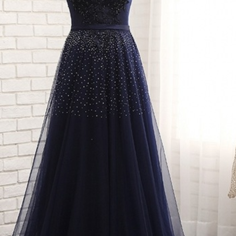 A Dark Blue Dress Evening Party A Chiffon Beauty Beaded Formal Dress ...