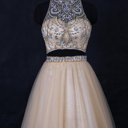 Sumintras A-Line High Neck Beaded Lace Prom Dress Beading Evening Gown ...