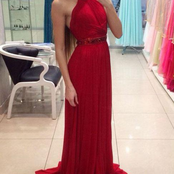 Red Halter Elegant Prom Dress,long Prom Dresses,prom Dresses,evening ...