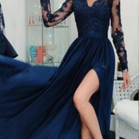 ,Long Sleeve Evening Dress,Side Split Formal Party Dress,Banquet Dress ...