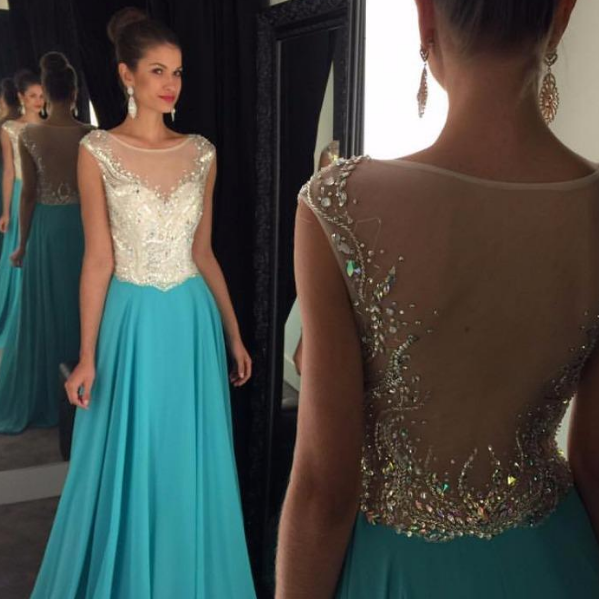 Prom Gown,aqua Prom Dress,prom Dress Long,prom Dress See Through,prom ...