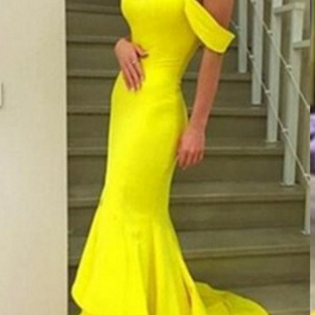 Yellow Mermaid Prom Dresses,satin Prom Dresses,mermaid Evening Dresses ...