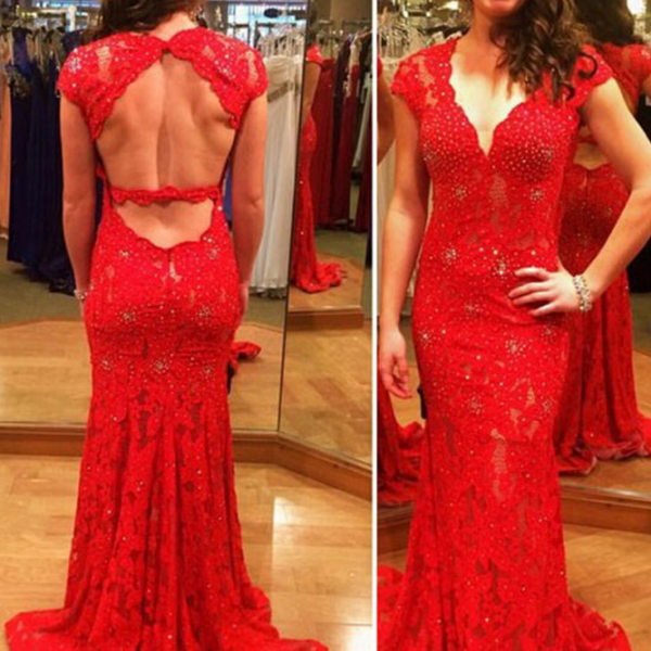 Red Prom Dresses,prom Dress,red Prom Gown,lace Prom Gowns,elegant ...