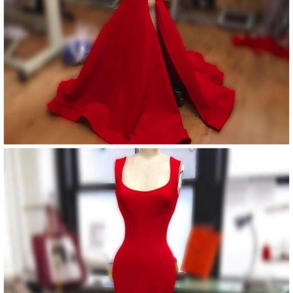 Long Red Jersey Prom Dress,elegant Formal Dress,slit Prom Dress,red ...