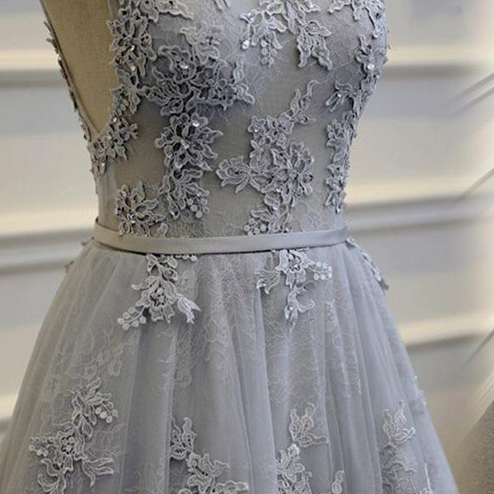 Gray Long Prom Dress,high Quality Prom Dress,prom Dress ,lace Applique ...
