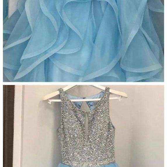 Spark Queen Blue Prom Dresses, Ruffled Blue Prom Dresses, Long Blue ...