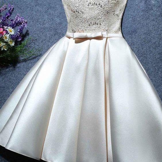 Cute Satin And Lace Round Neckline Lace-up Teen Formal Dress, Lovely ...