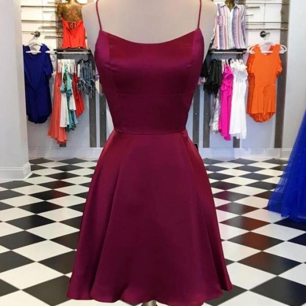Burgundy Satin Short Prom Dress, Burgundy Short Homecoming Dress on Luulla