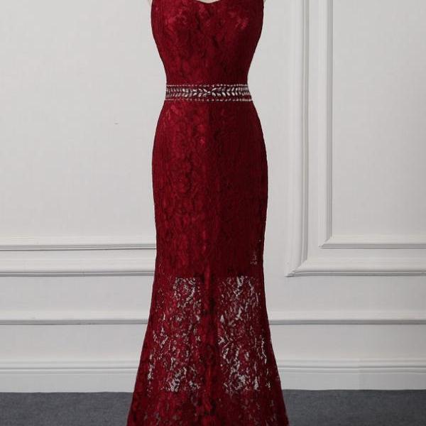 Halter Dark Red Long Prom Dress With Beads on Luulla