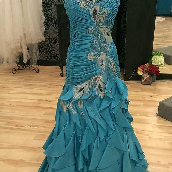 Unique Prom Dress ,mermaid Prom Dress ,prom Dress With Feather ,pleated ...