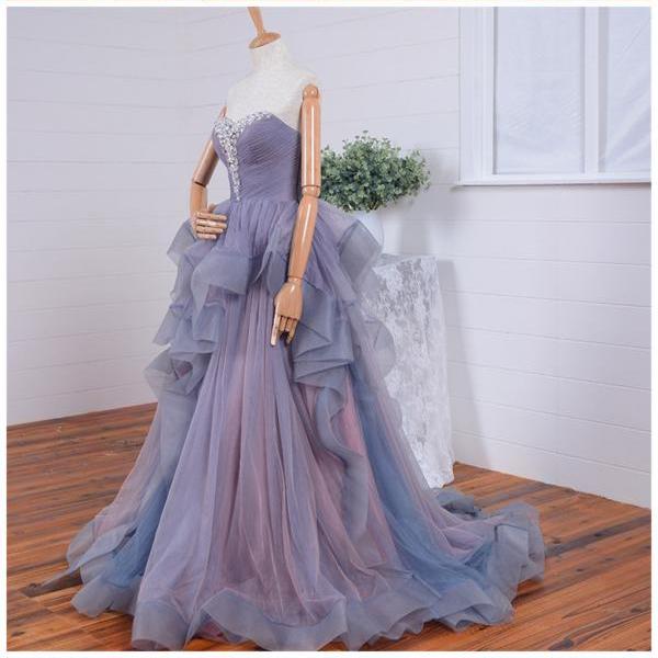 Real Long Prom Dress 2017 Elegant Puffy Vestido De Festa Crystal Beaded ...