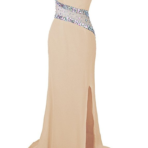 One Shoulder Beaded Prom Dress Evening Party Gowns Side Split on Luulla