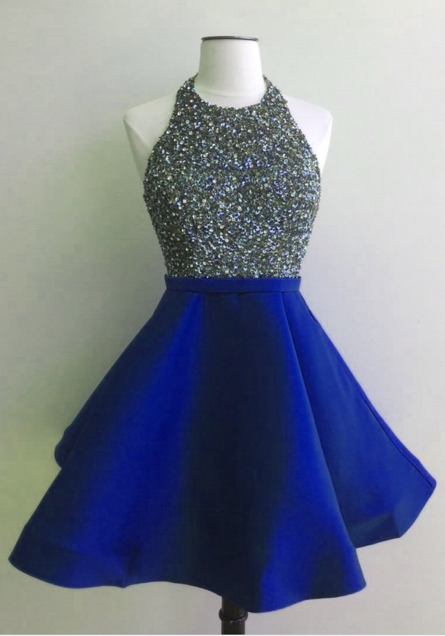 Halter Prom Dress Sequins Dress Short Prom Gowns Sequins Homecoming