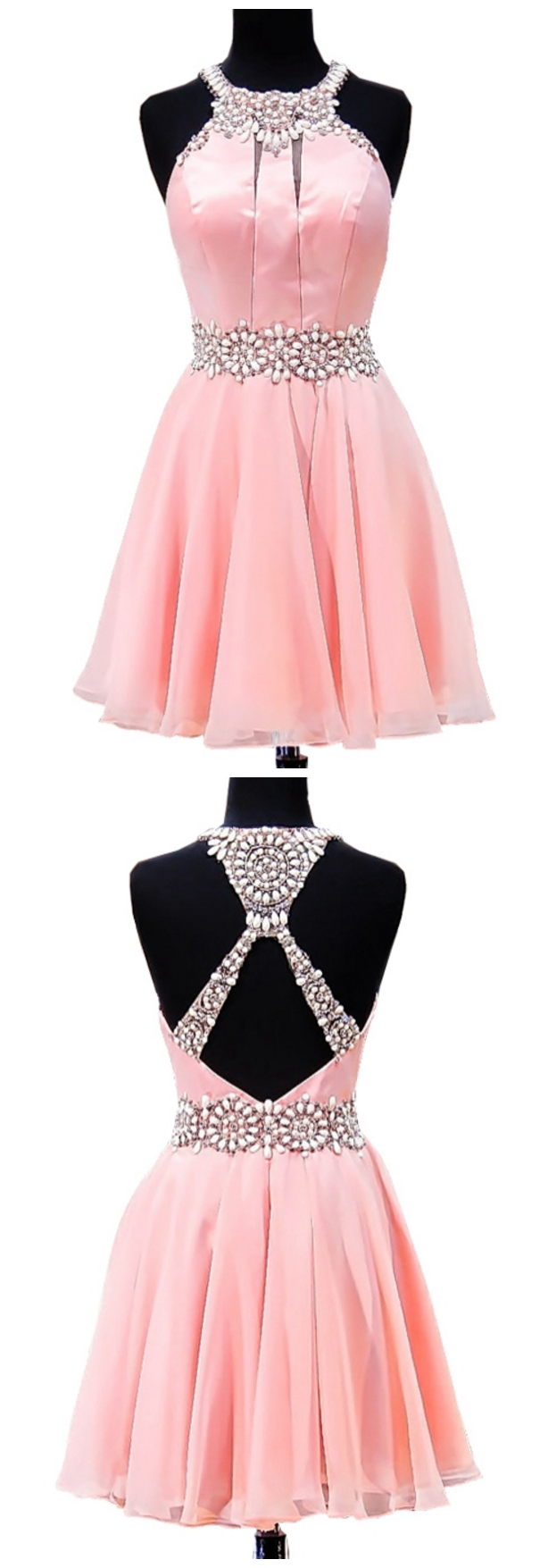 Real Picture Short Pink Homecoming Dress 2018 A-line Beaded Crystals ...