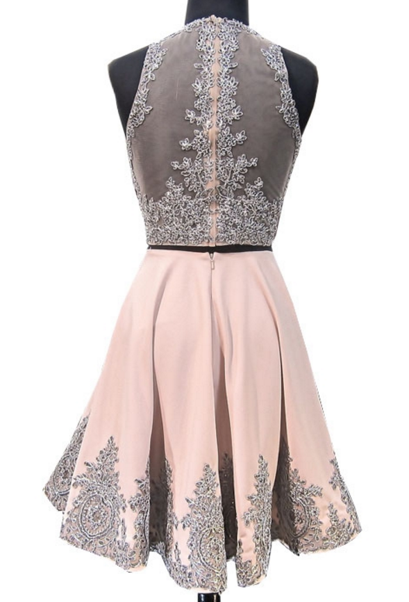 Sweet 8th Grade Prom Dress A-line Scoop Neckline Beaded Lace Short Two ...