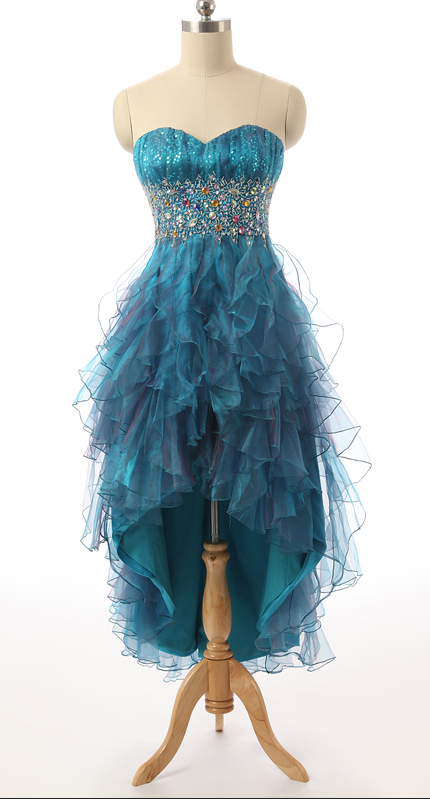Sweetheart Beaded Embellished High Low Organza Ruffled Homecoming Dress