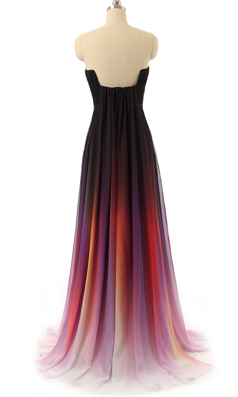 Gradient Strapless Floor Length Chiffon Pleated Evening Dress, Prom ...