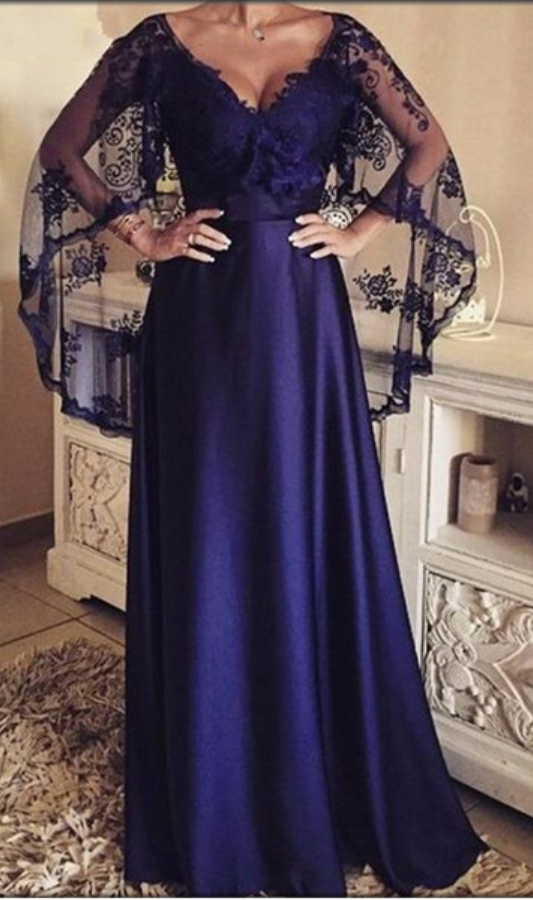 Elegant Evening Dress,v-neck Long Evening Dresses With Lace Shawl ...