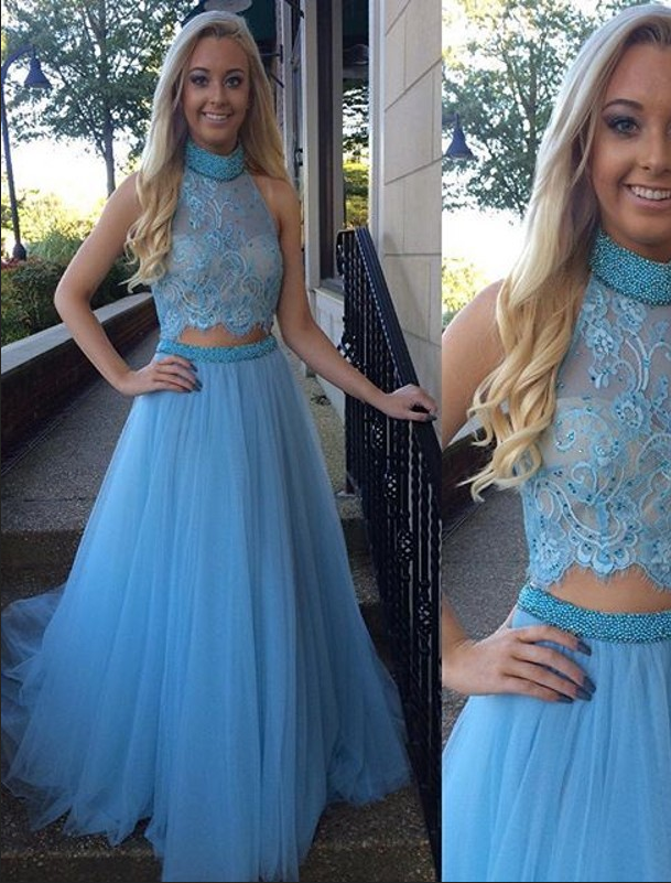 Two Piece Prom Dress,high Collar Prom Dresses,evening Dress on Luulla