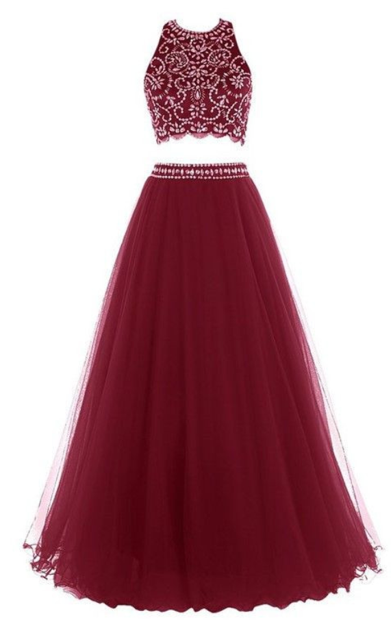 Floor Length Two Pieces Prom Dress With Beading on Luulla