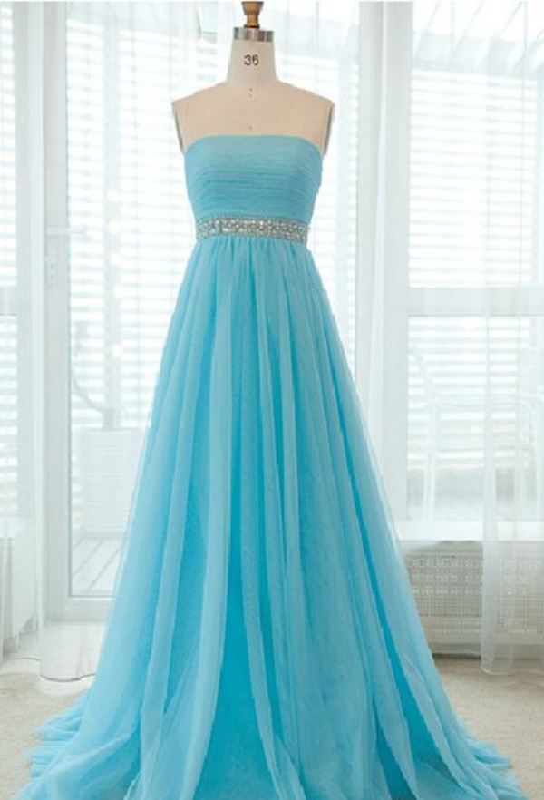 Strapless Long Blue Formal Occasion Dress With Pleated Bodice on Luulla