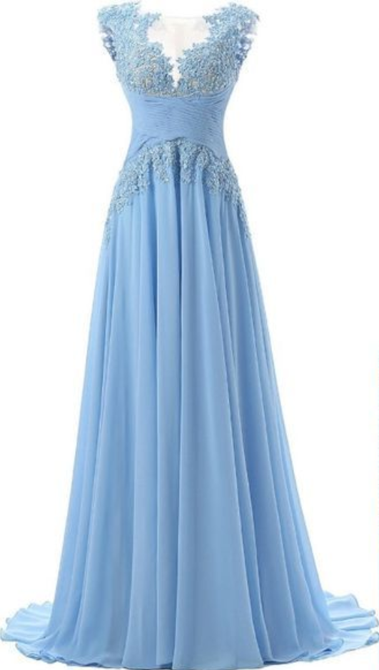Blue Long Chiffon Formal Occasion Dress With Illusion Back on Luulla