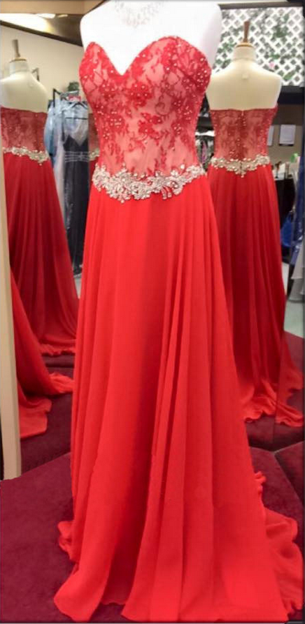 Red Prom Dress With Lace Bodice on Luulla