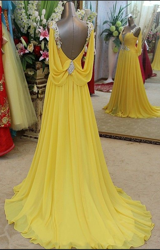 Open Back Yellow Formal Occasion Dress on Luulla