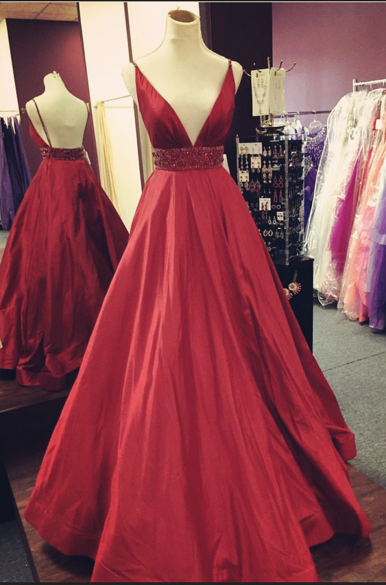 V Neck Dark Red Prom Dress on Luulla