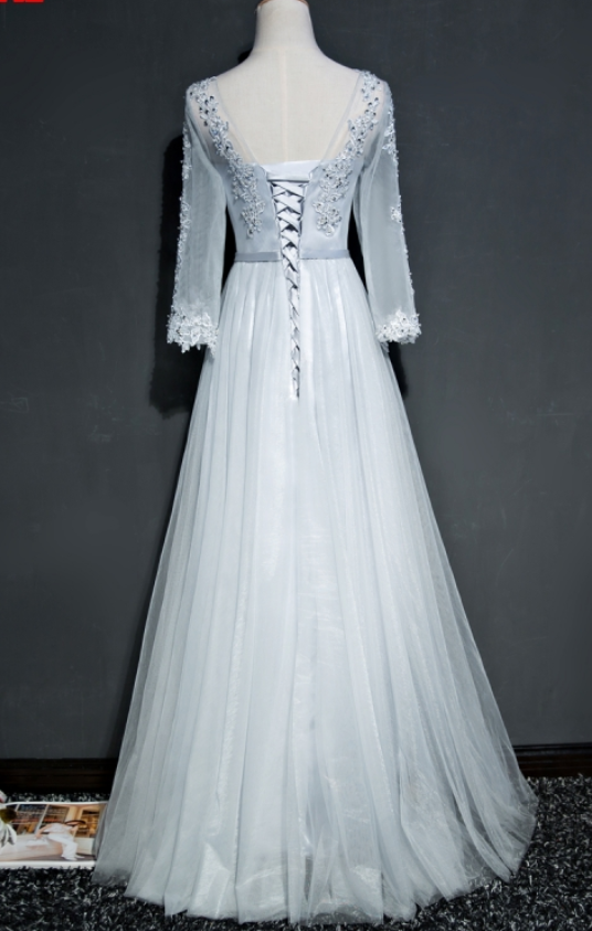 Silver Long Sleeved Dress Women's Party Begins Party PROM Evening Gown ...