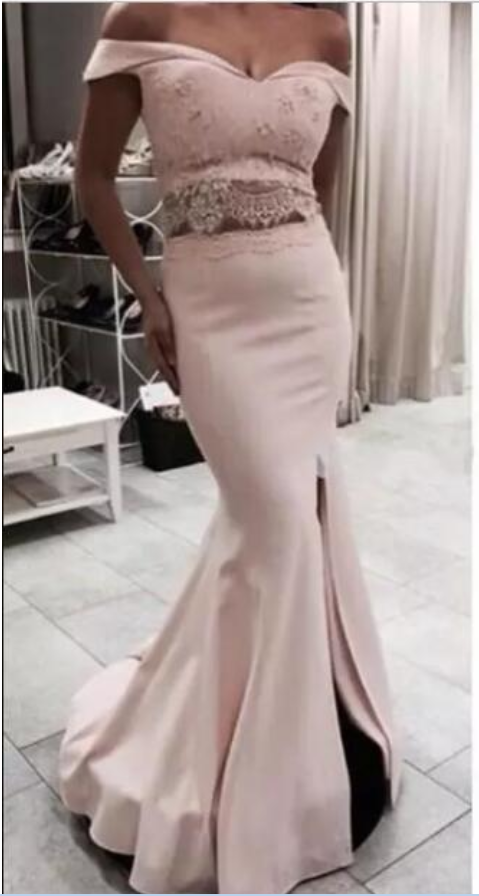 Pink Gorgeous Split Prom Dresses Cap Sleeves Lace Applique Mermaid Two ...