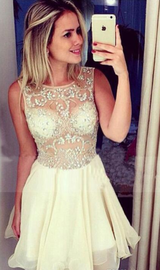 Chiffon Tank Graduation Dress Girls Beading Short A-line 8th Grade Prom ...