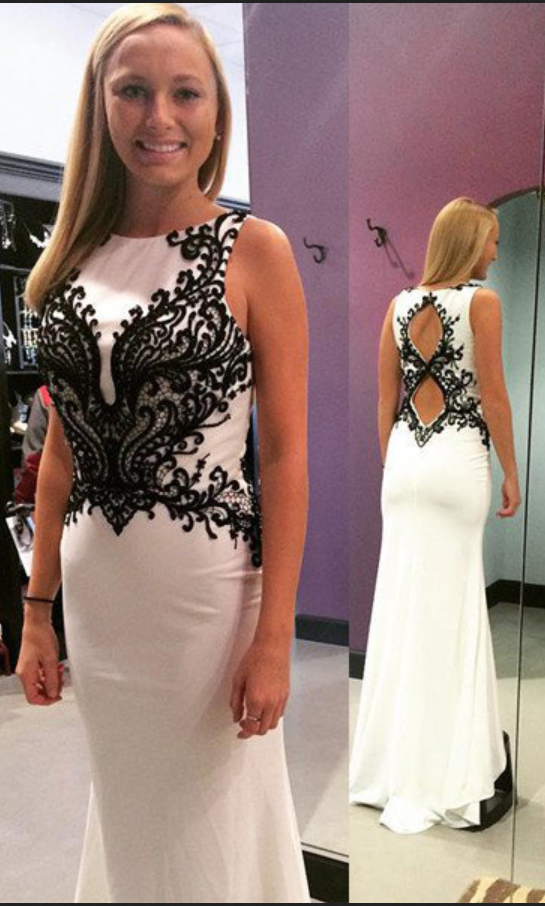 White Appliques Round Neck Prom Dresses Prom Gowns,prom Dresses , Prom ...